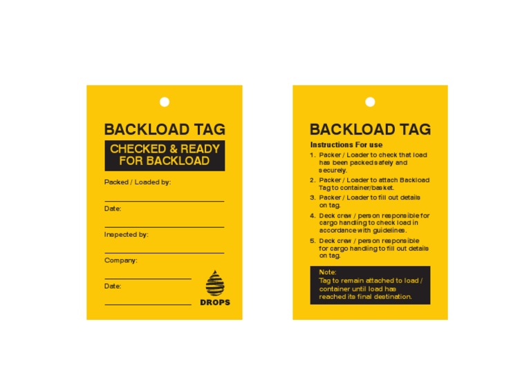 Backload Tag Instructions for Cargo Handling | PDF | Business | Science ...