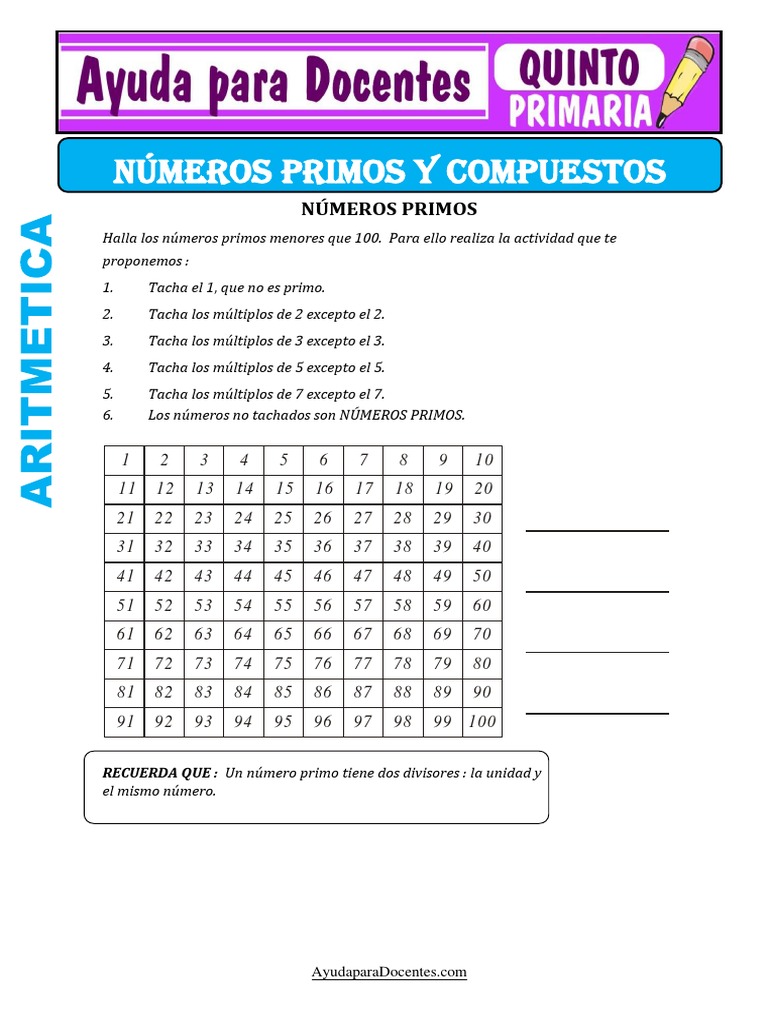 Actividades de Numeros Primos y Compuestos para Quinto de Primaria | PDF