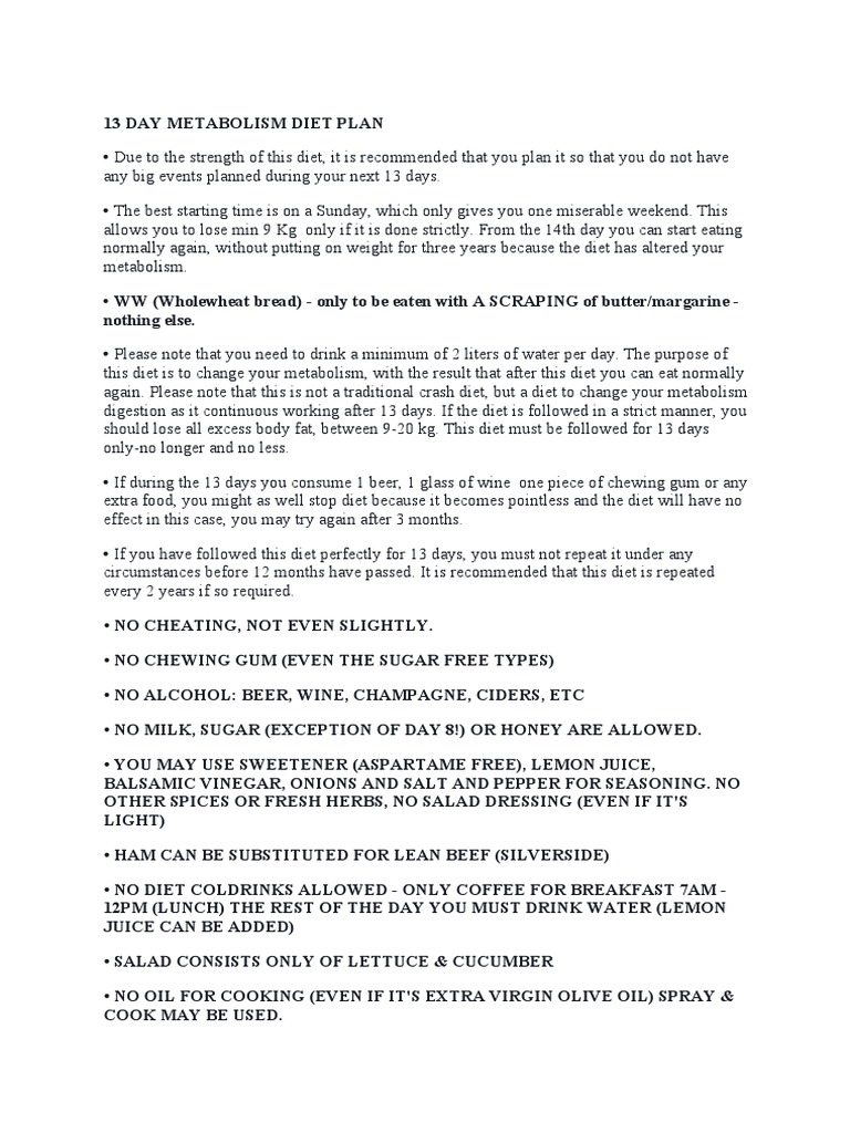 Day Metabolism Diet Plan | PDF | Salad | Dieting