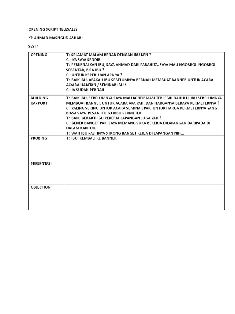 Opening Script Telesales | PDF