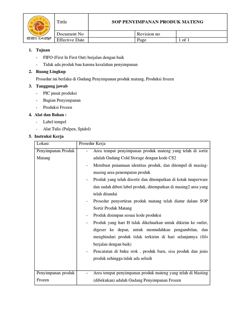 SOP Penyimpanan Produk Matang | PDF