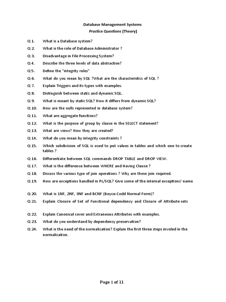 DBMS Practice Questions | PDF | Relational Database | Databases