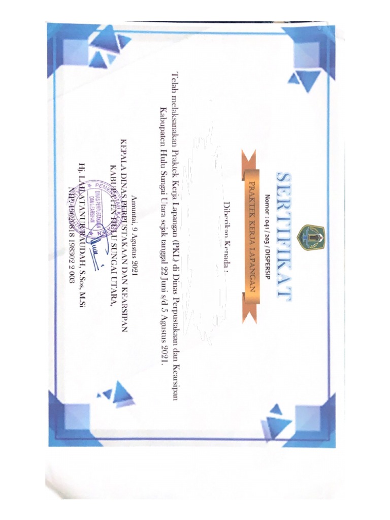 Praktek Kerja Lapangan Sertifikat | PDF