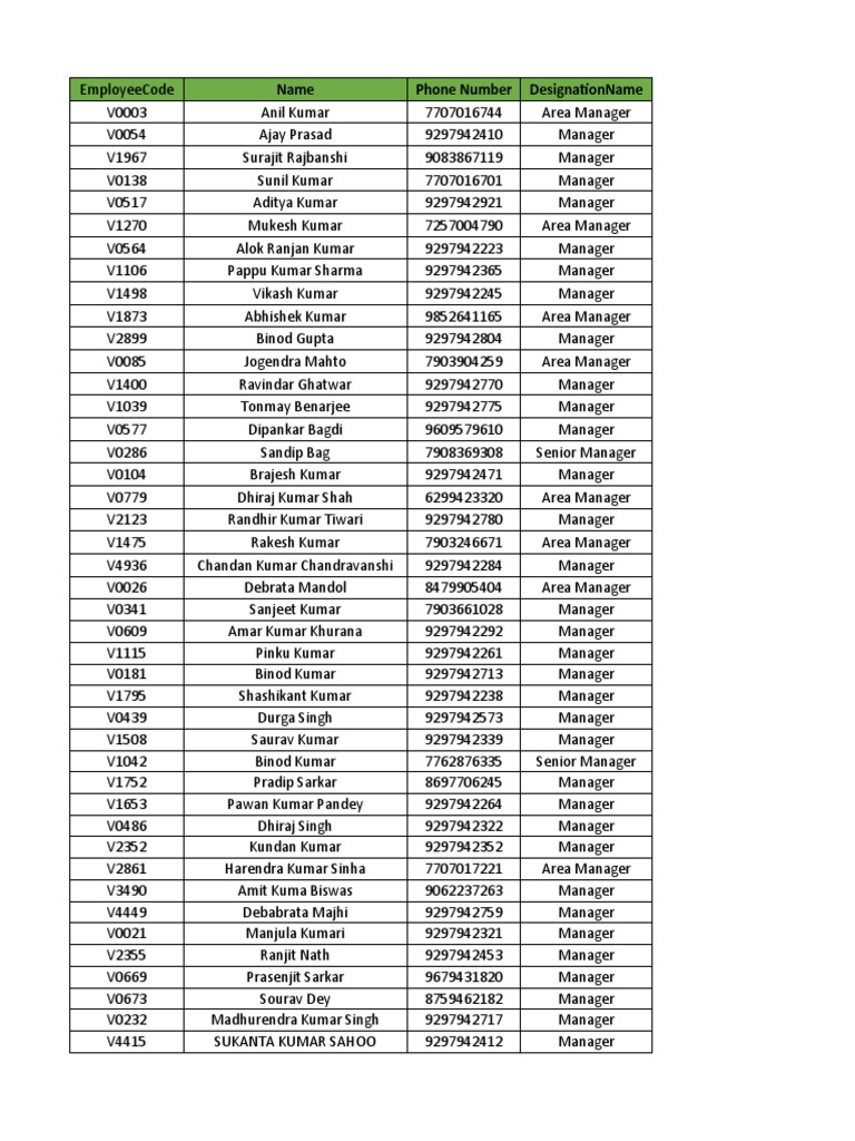 Employee Contact & Designation List | PDF