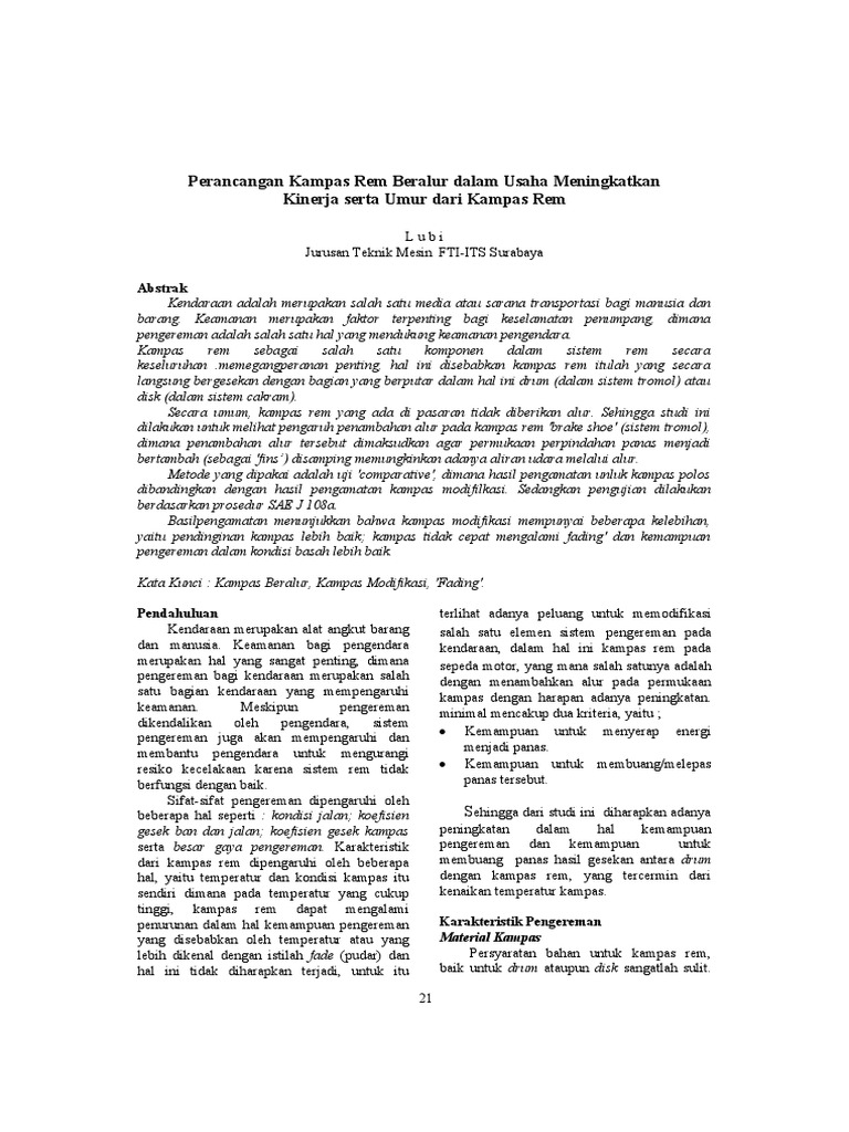 Perancangan Kampas Rem 21-28 | PDF