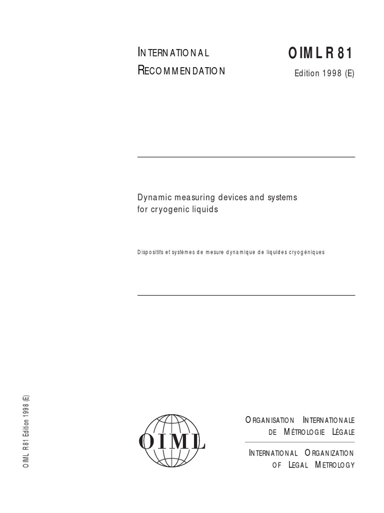 OIML R - 18 Mass Flow Meter | PDF | Cryogenics | Calibration