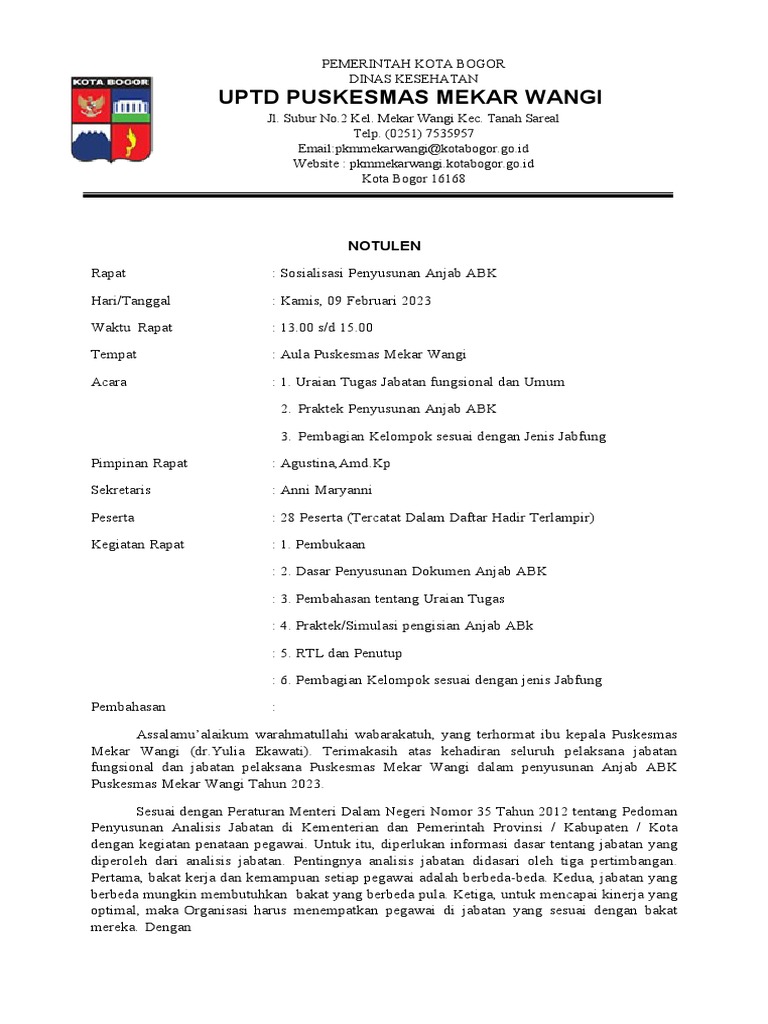 Notulen Anjab Abk | PDF | Teknologi & Rekayasa