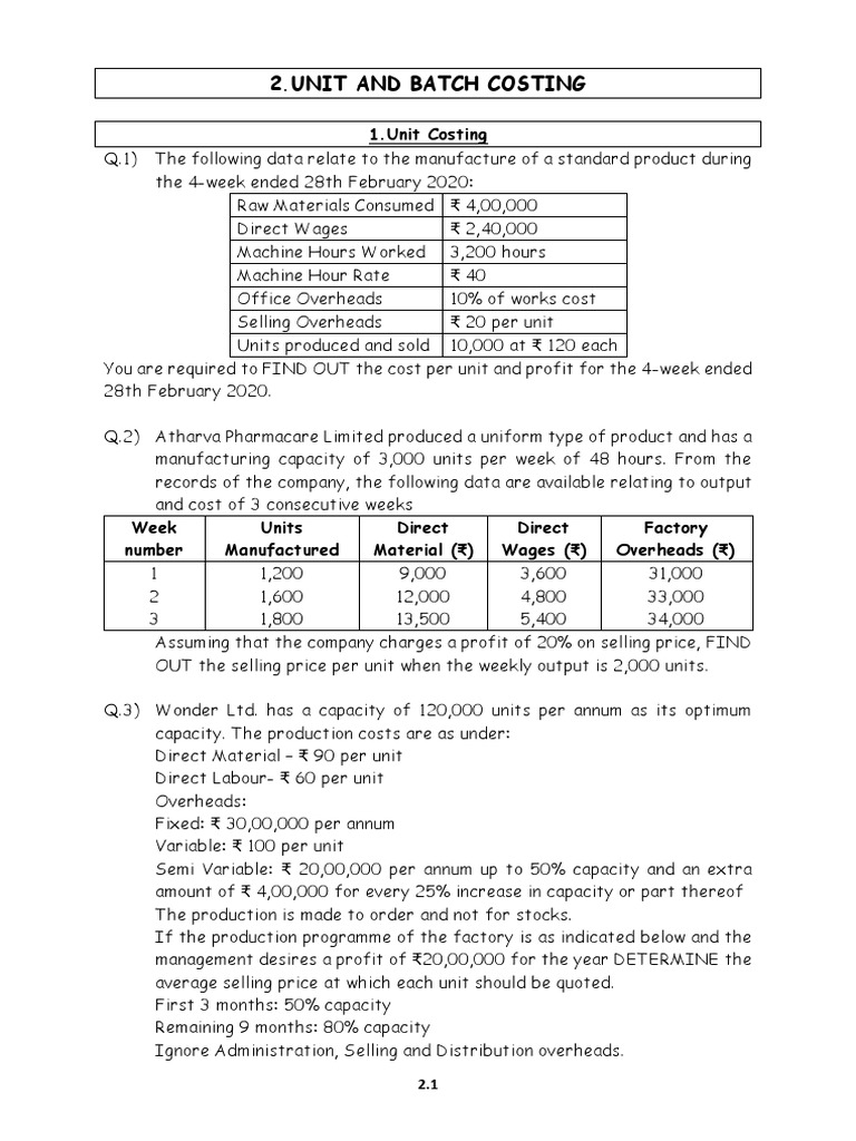 2 Unit Batch | PDF | Labour Economics | Cost Of Goods Sold