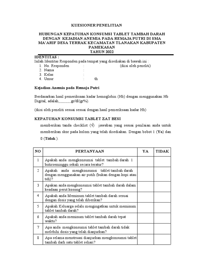 KUESIONER PENELITIAN fix | PDF