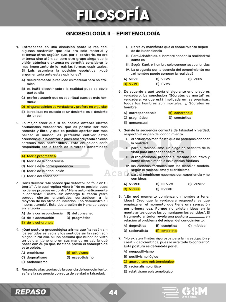 Repaso Filosofia Tema 2 Con Claves | PDF | Verdad | Conocimiento