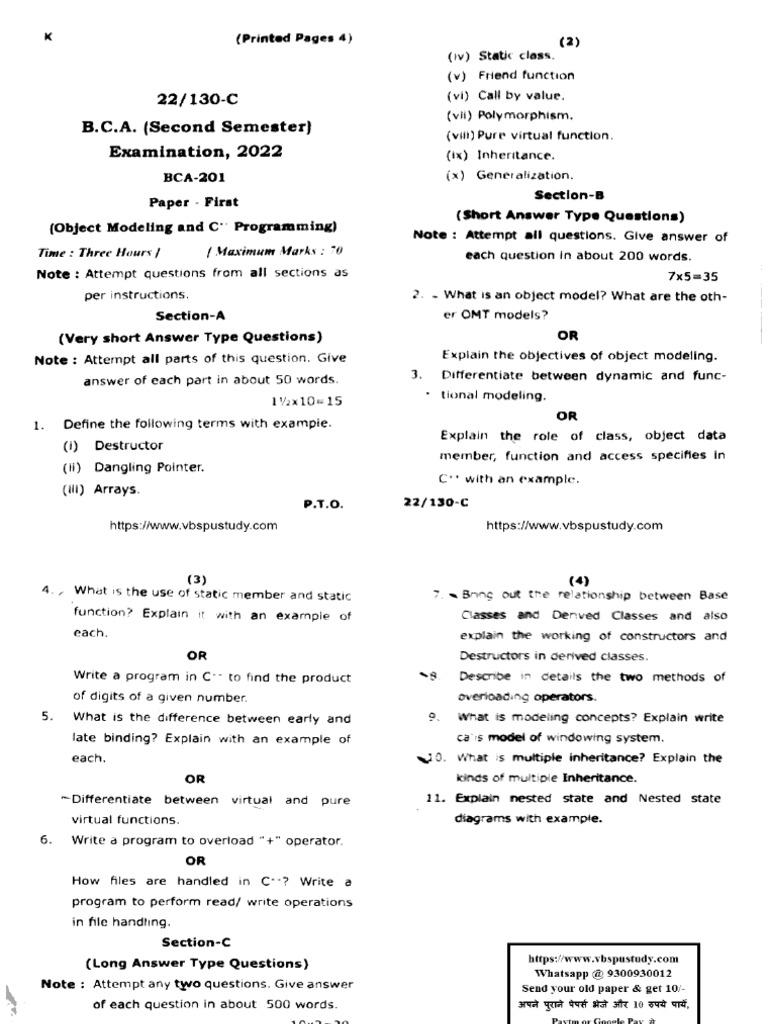 Bca 2 Sem Object Modeling and CPP Programming 22 130 C 2022 | PDF