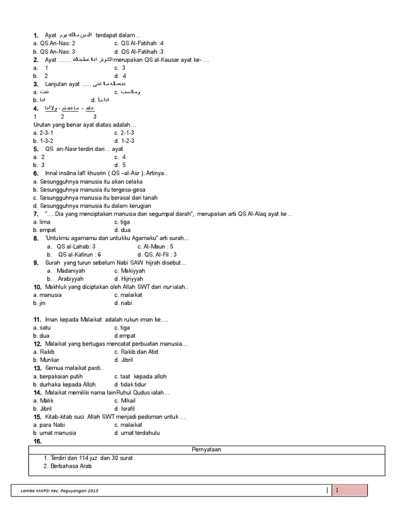 MAPSI NASKAH Soal PAI 013 | PDF