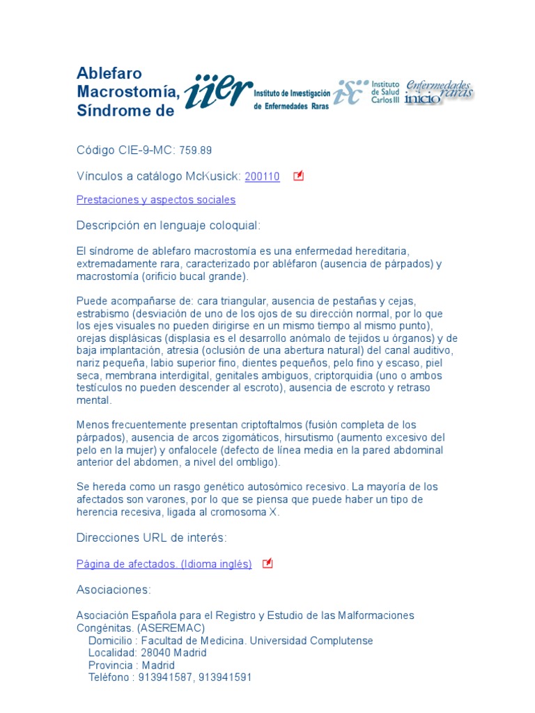 Síndrome de Ablefaron-Macrostomía | PDF | Medicina | Genética