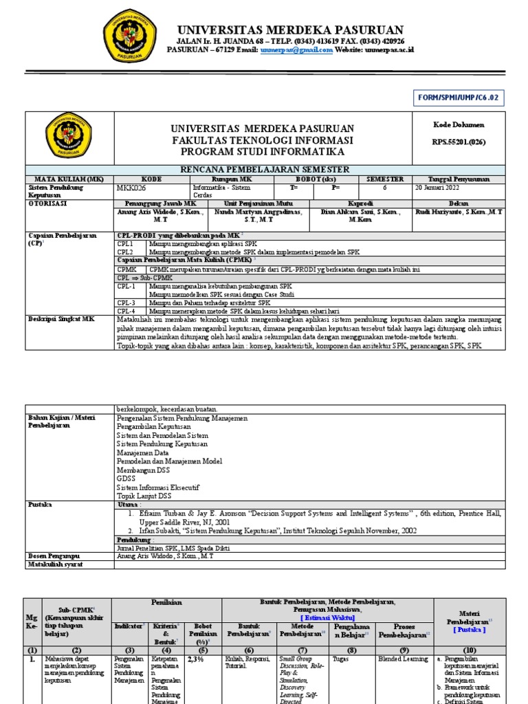 Form-Spmi-Ump-C602-Rencana Pembelajaran Semester - SPK | PDF