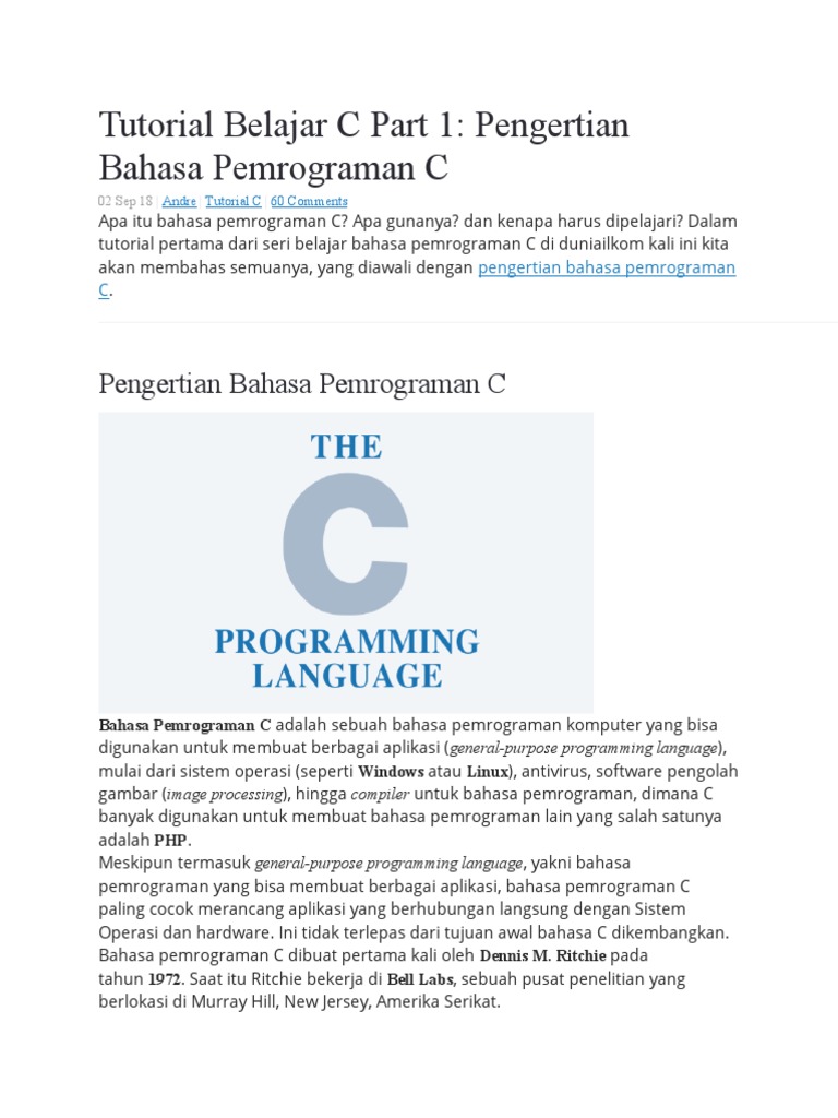 Tutorial Belajar C Part 1 | PDF
