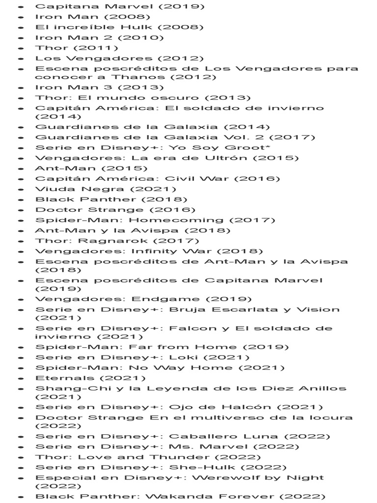 Cronología Marvel Orden Correcto de Todas Las Películas y Series (2023 ...