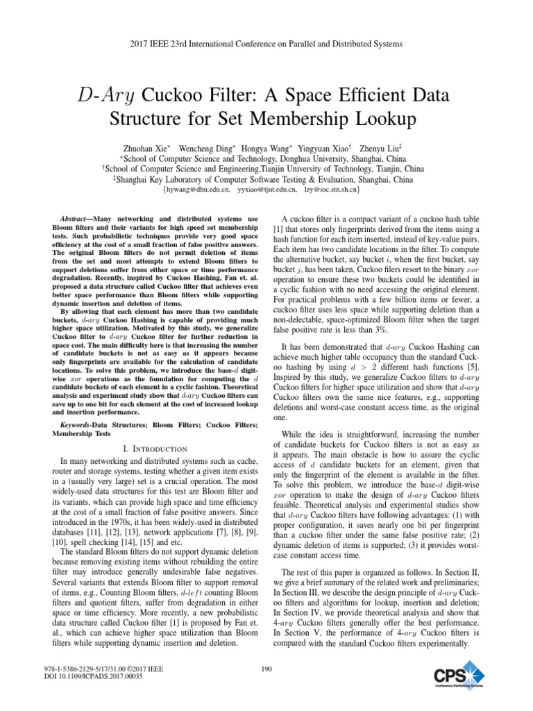 BTL 1 - D-Ary Cuckoo Filter - A Space Efficient Data | PDF
