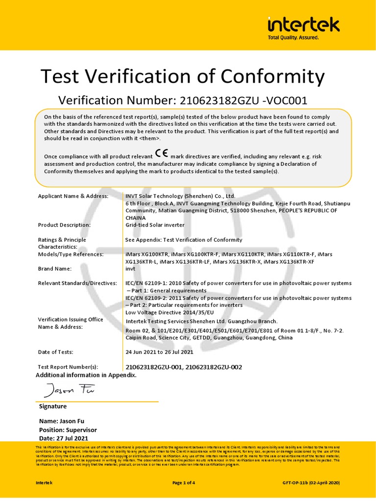 210623182GZU 001 GFT OP 11b Test Verification of Conformity CE Security ...