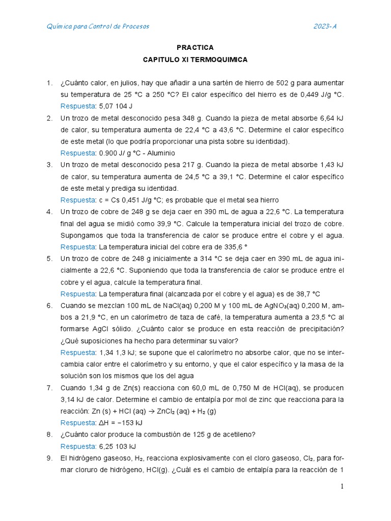 11-23a Practica Capitulo Xi Termoquimica | PDF