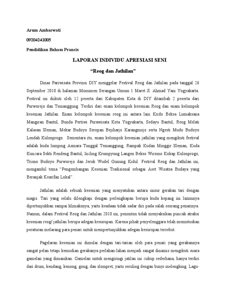 Reog Dan Jathilan Laporan Individu2 | PDF | Seni