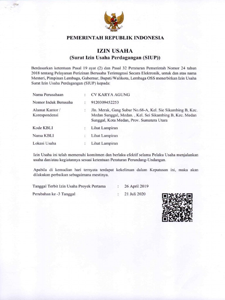 SIUP CV Karya Agung | PDF