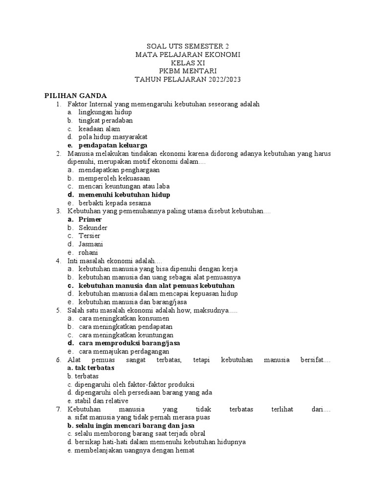 Paket C Soal Uts Ekonomi | PDF