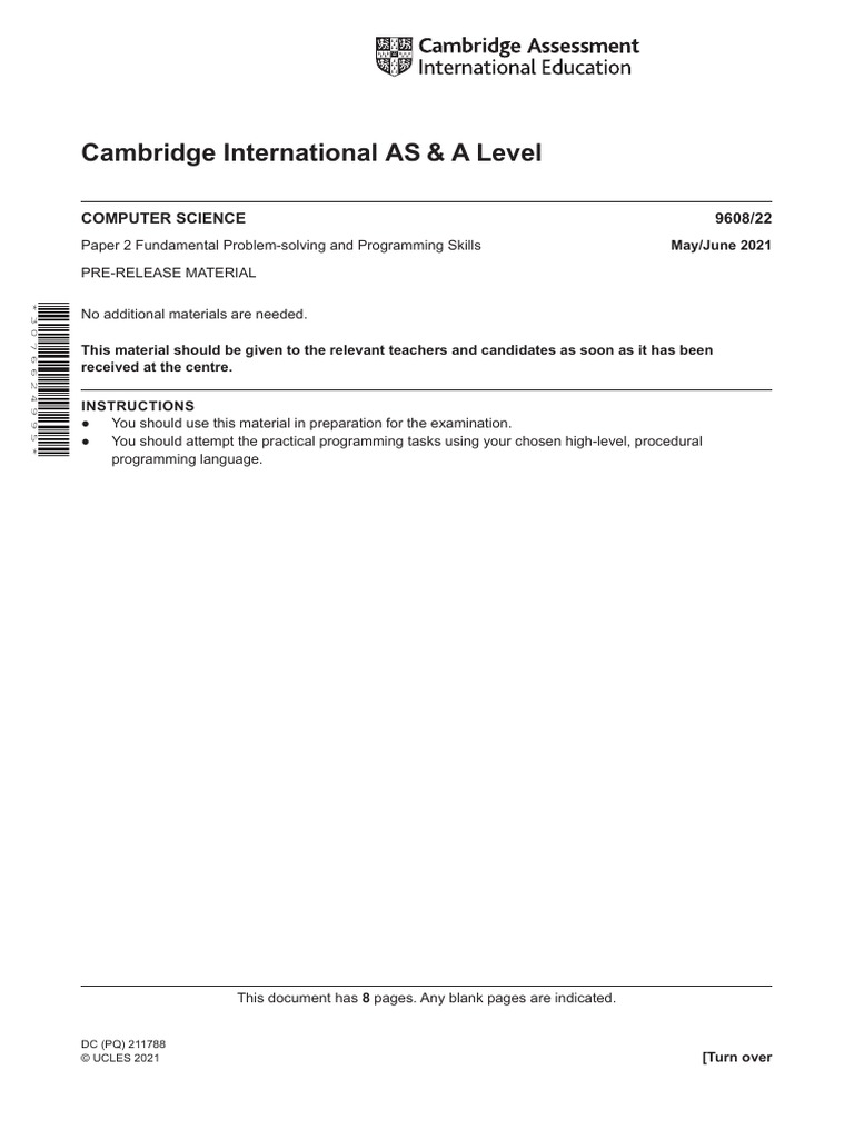 Cambridge International AS & A Level: Computer Science 9608/22 | PDF ...