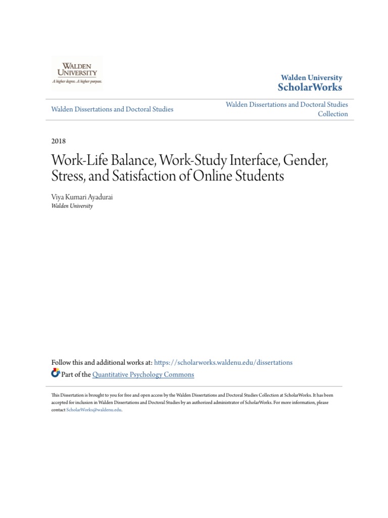 Work-Life Balance Work-Study Interface Gender Stress and Sati | PDF ...