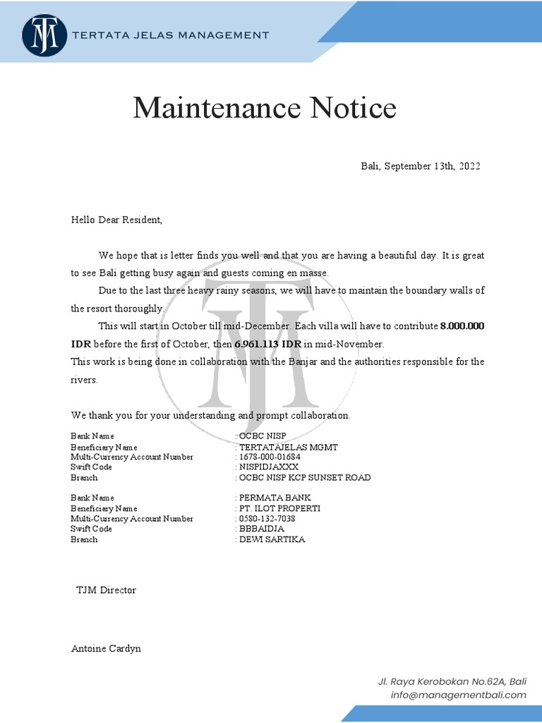 Maintenance Letter | PDF