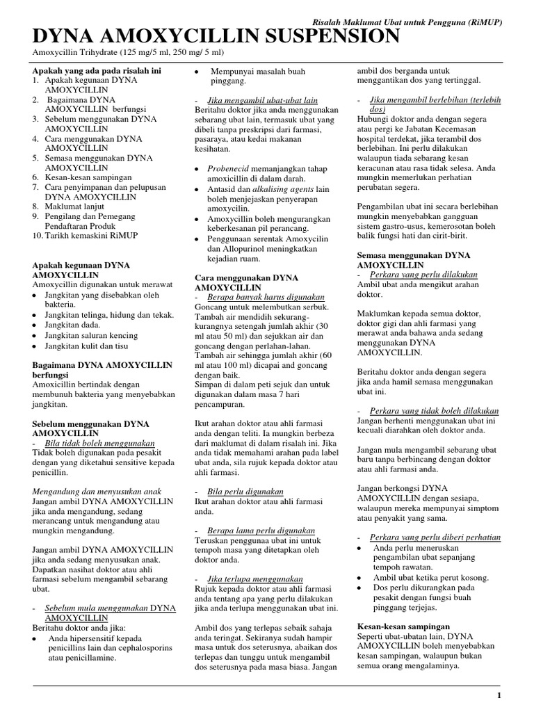 Dyna Amoxycillin Suspension Amoxycillin Trihydrate Dynapharm M SDN BHD ...