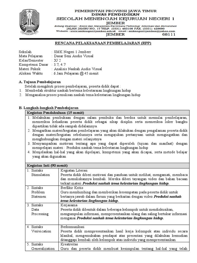 DSAV RPP 3.7 Adiwiyata Analisis Naskah AV | PDF | Seni | Sains & Matematika