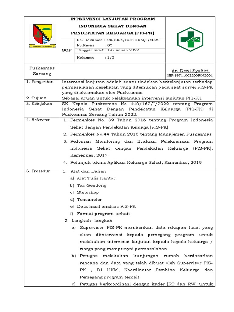 SOP Intervensi Lanjutan PIS-PK | PDF
