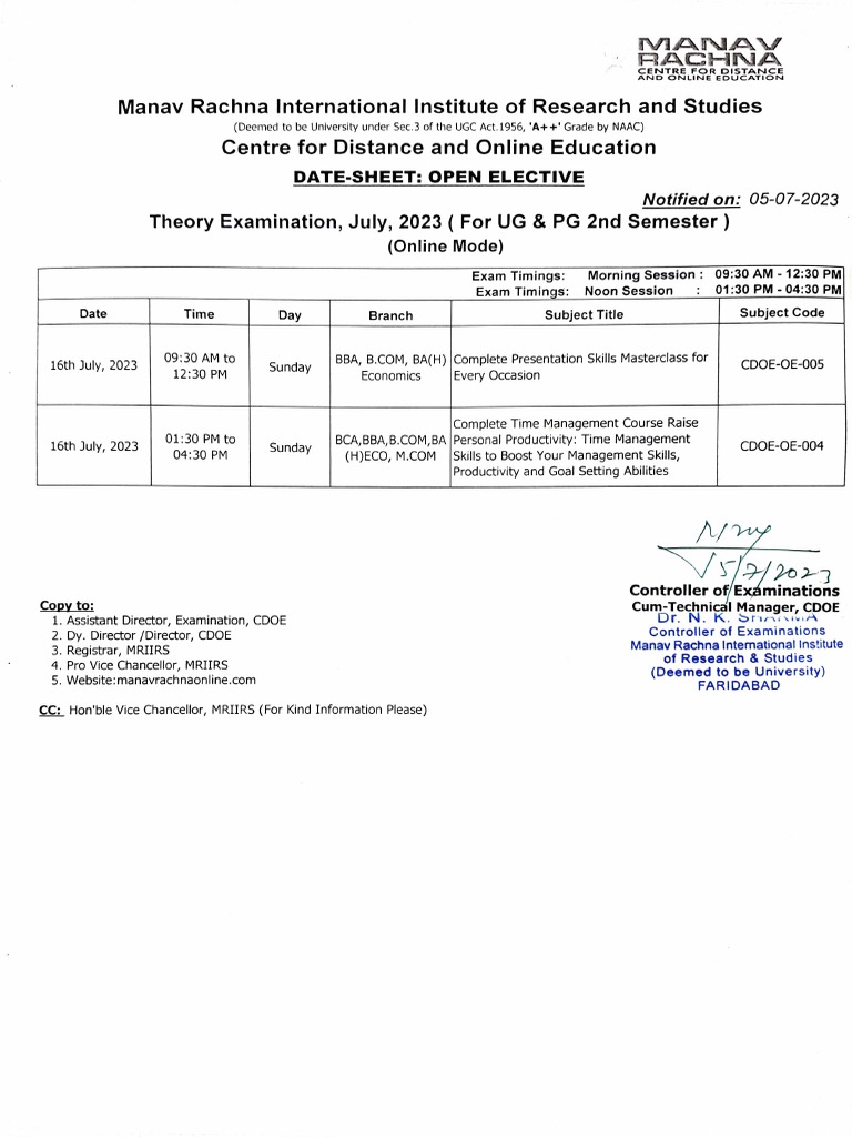 Date Sheet Open Elective Pdf Vocational Education Qualifications