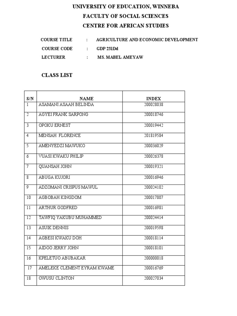 Agriculture and Dev't Assessment List.2 | PDF