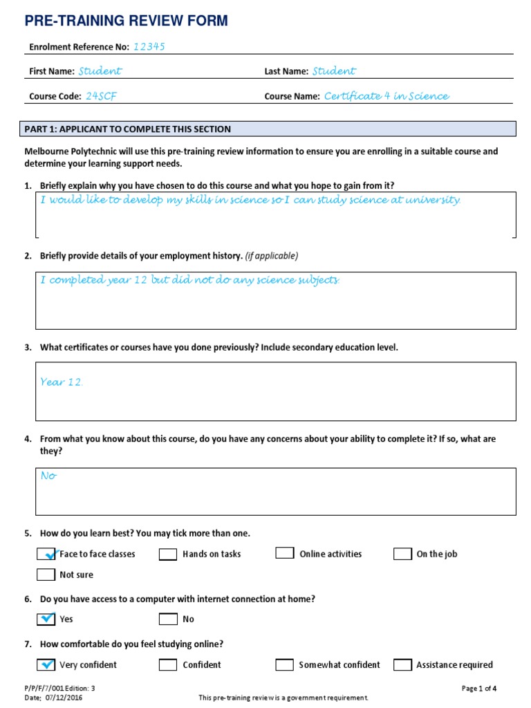 Pre-Training Review - Example - v1 | PDF | Vocational Education ...