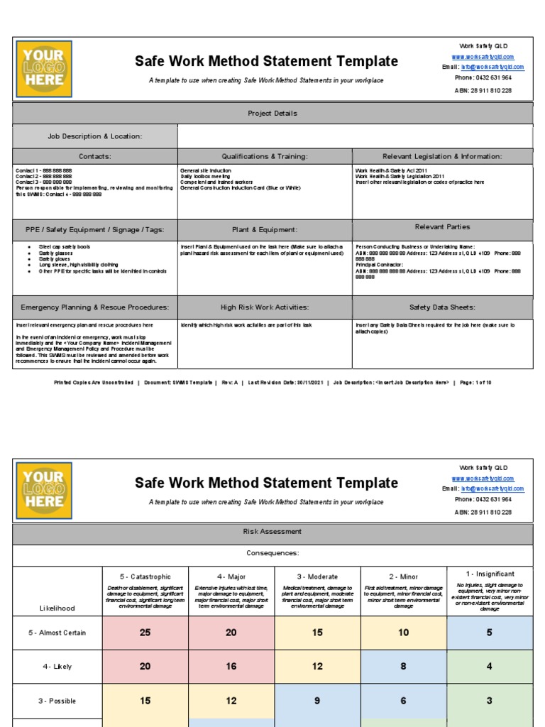 Free Work Method Statement Queensland | PDF | Personal Protective ...
