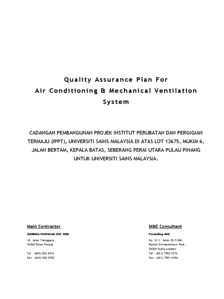 Usm - Qa Plan Acmv | PDF | Pipe (Fluid Conveyance) | Duct (Flow)