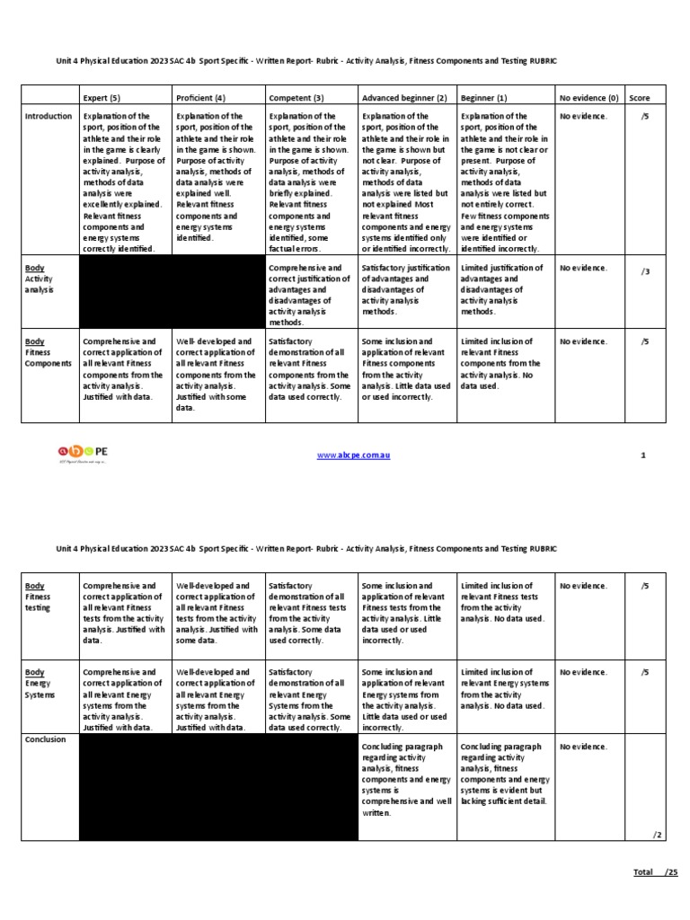 12PE Activity Analysis Written Report - Rubric | PDF | Data | Data Analysis