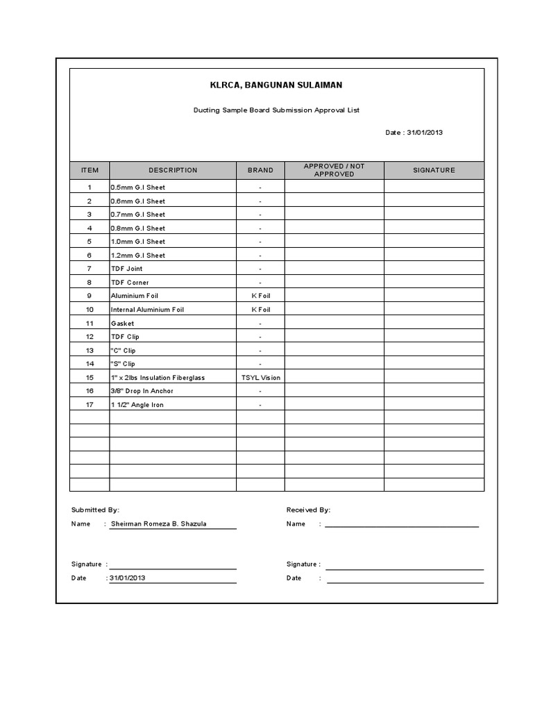 Ducting Sample Board Submission | PDF