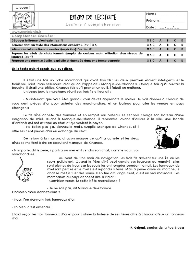Lecture et compréhension CE2 : Évaluation | PDF | Jeunes adultes