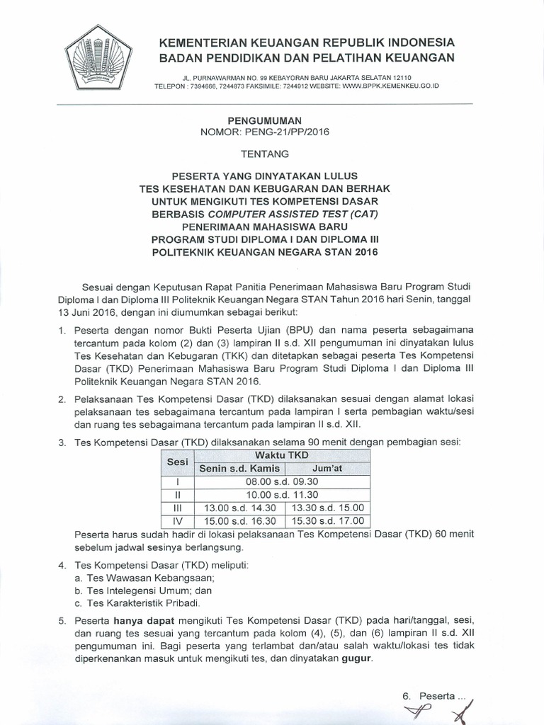 Peserta Lulus Seleksi | PDF