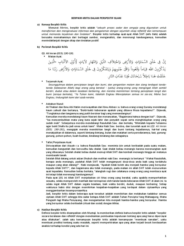 3.1. Berpikir Kritis Dalam Perspektif Islam | PDF | Agama & Spiritualitas