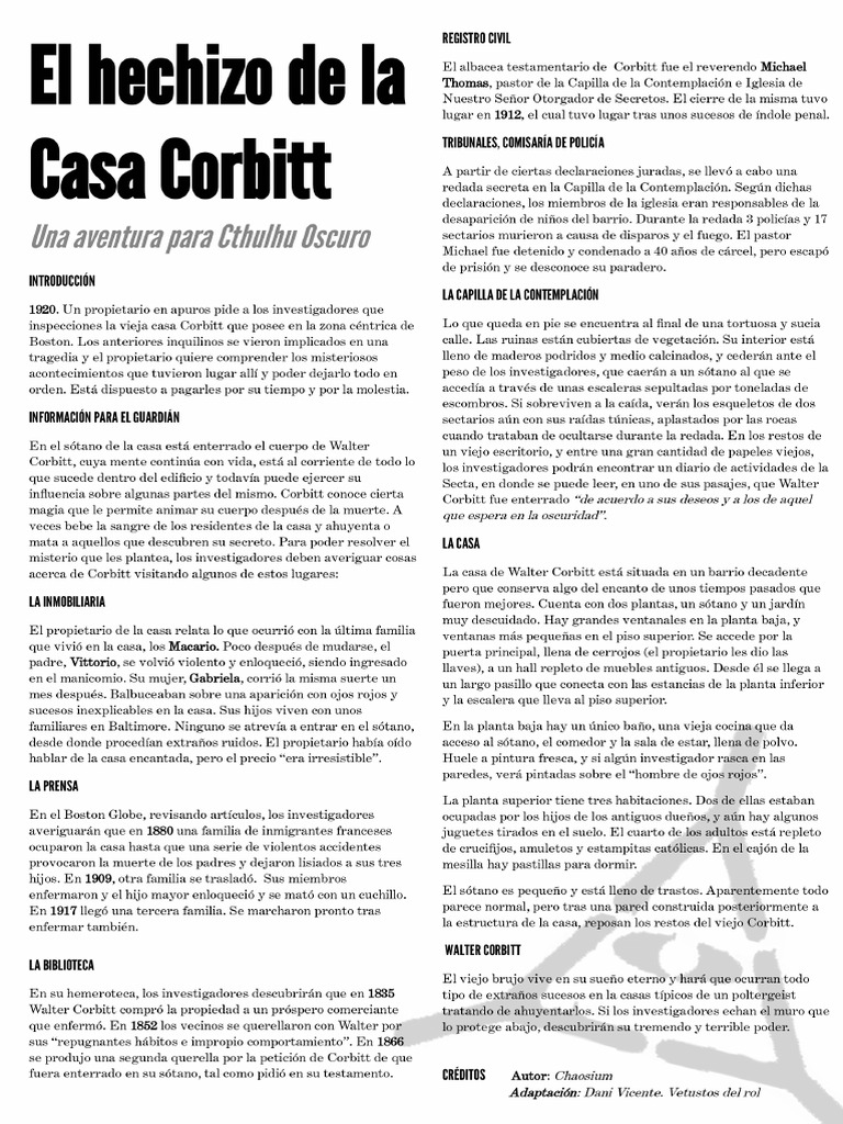 El Hechizo de La Casa Corbitt Definitivo | PDF