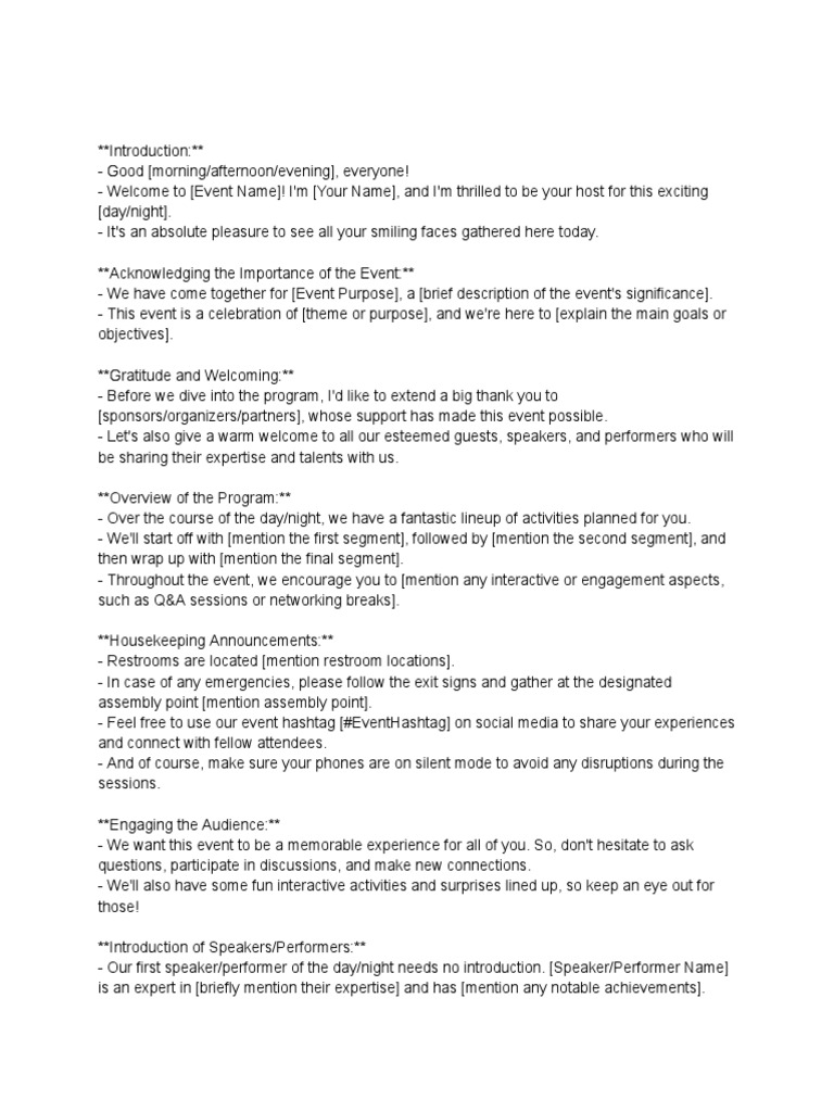 Events Host Template Script | PDF