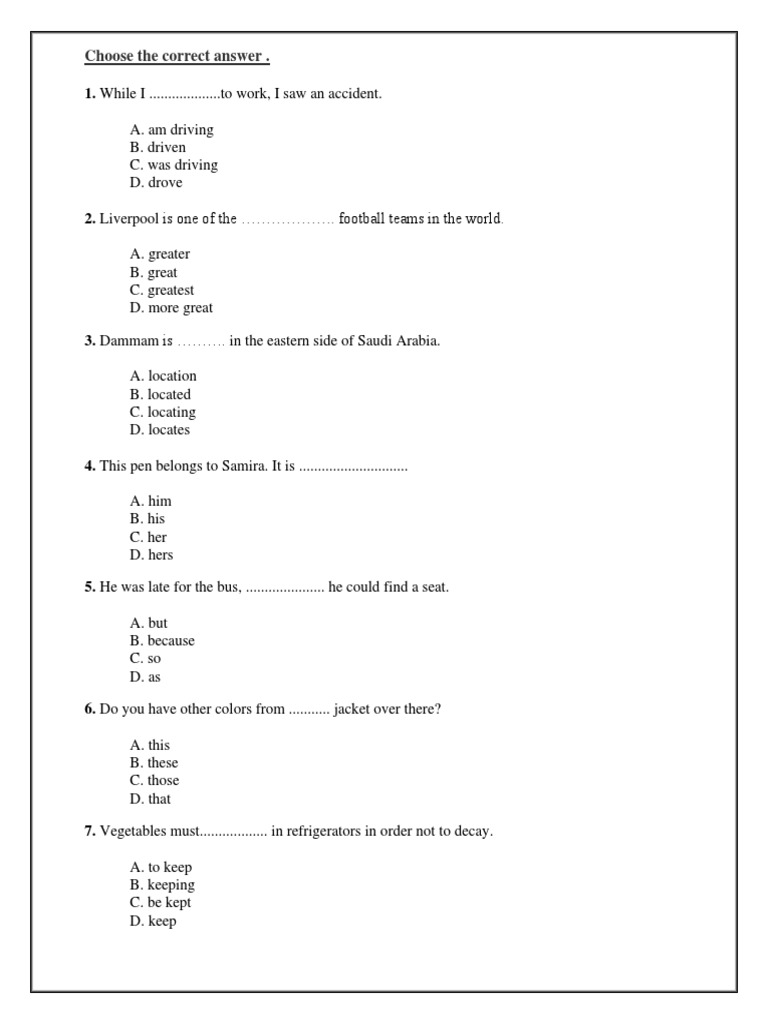 Grammar Test 1 | PDF