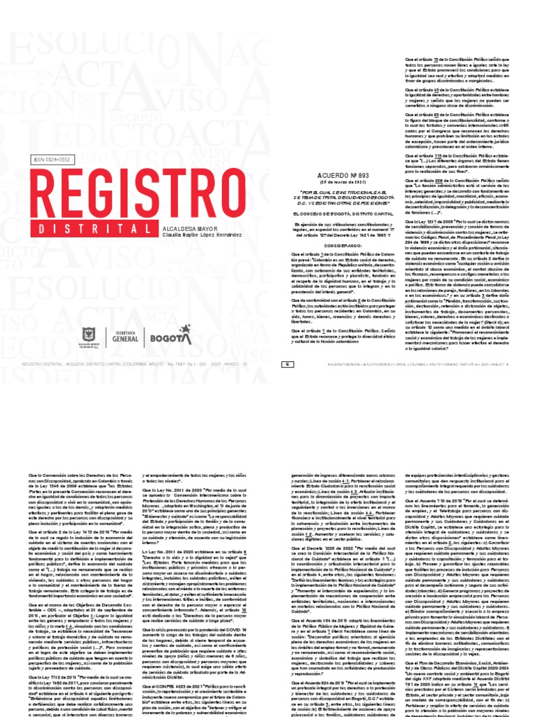 Acuerdo 893 de 2023: Sistema de Cuidado | PDF