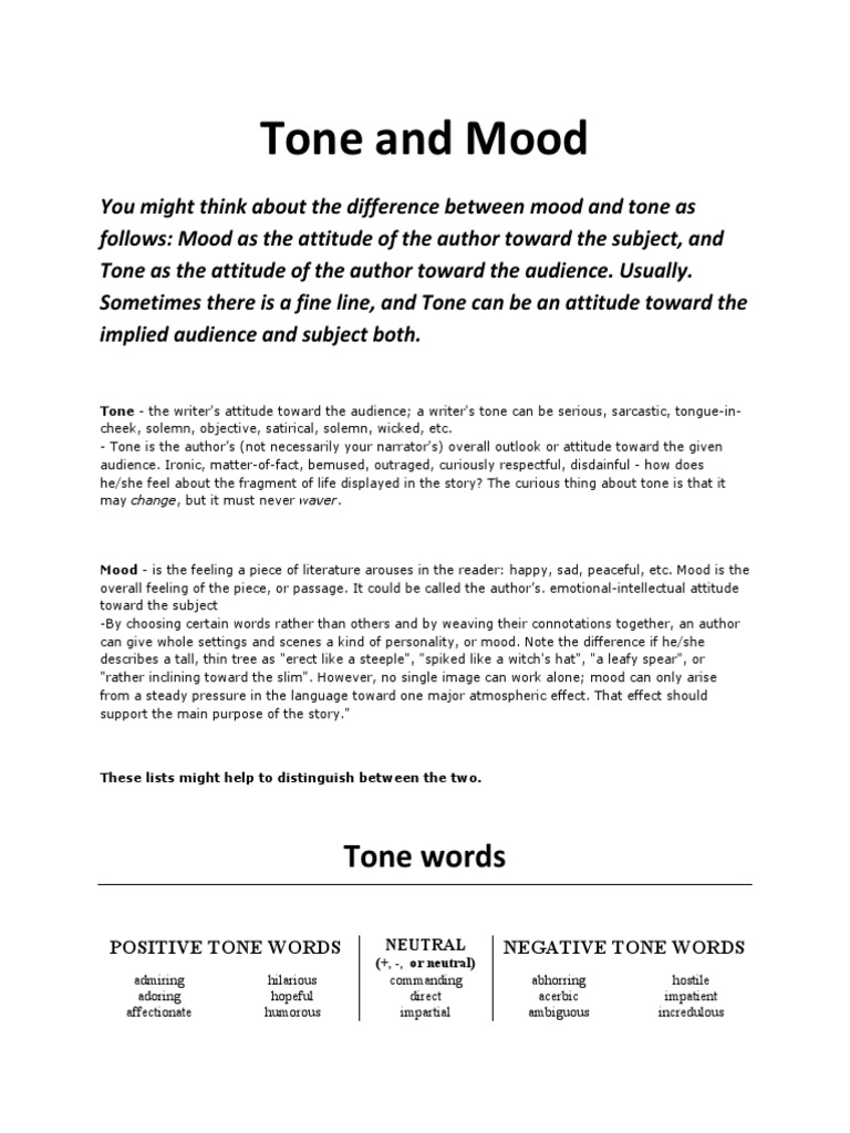 Tone and Mood Words | PDF | Subjective Experience | Emotions