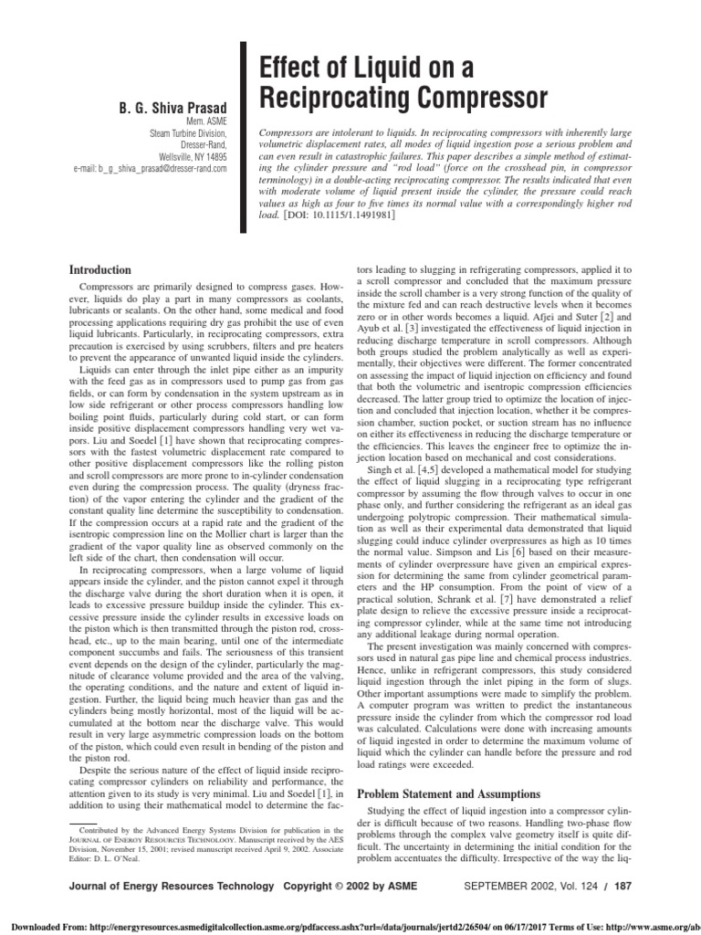 Effect of Liquid On A Reciprocating Compressor | PDF
