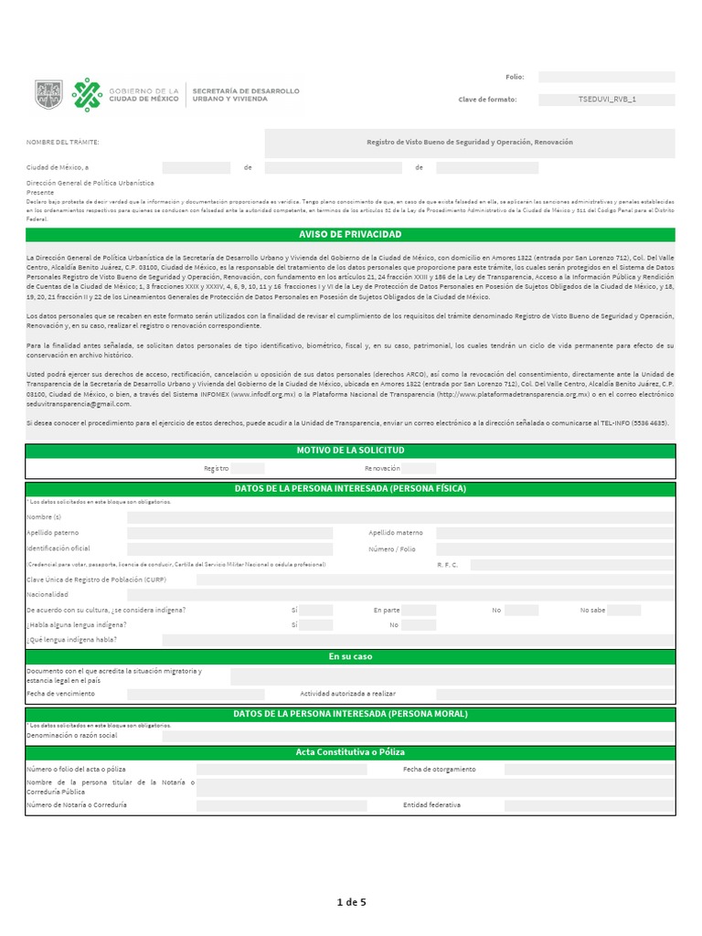 15 Registro de Visto Bueno de Seguridad y Operacion Renovacion - SEDUVI ...