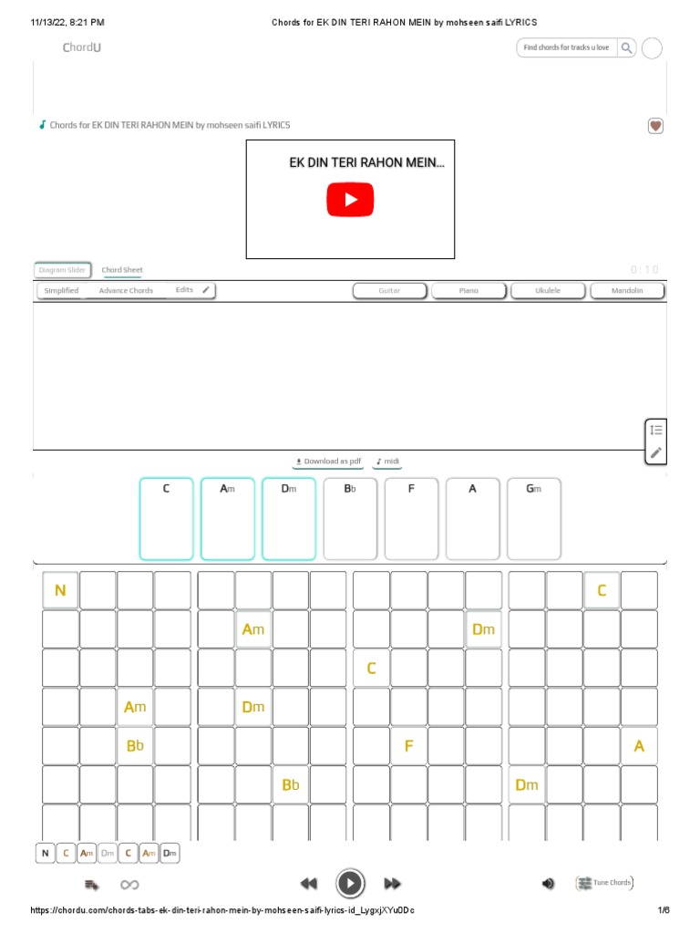Chords For EK DIN TERI RAHON MEIN by Mohseen Saifi LYRICS | PDF